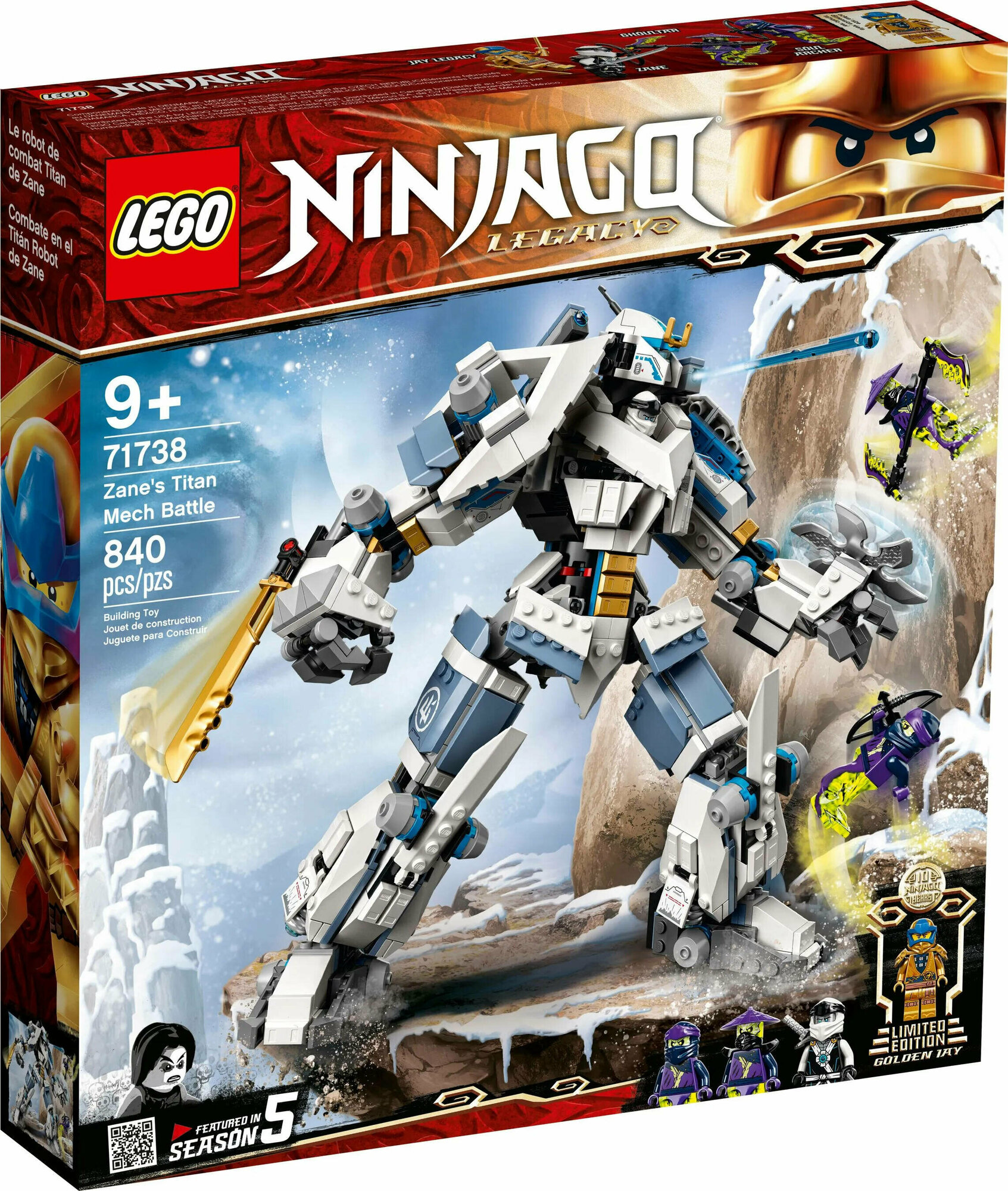 Конструктор LEGO Ninjago 71738 Битва с роботом Зейна, 840 деталей, от 9 лет, 2021 год