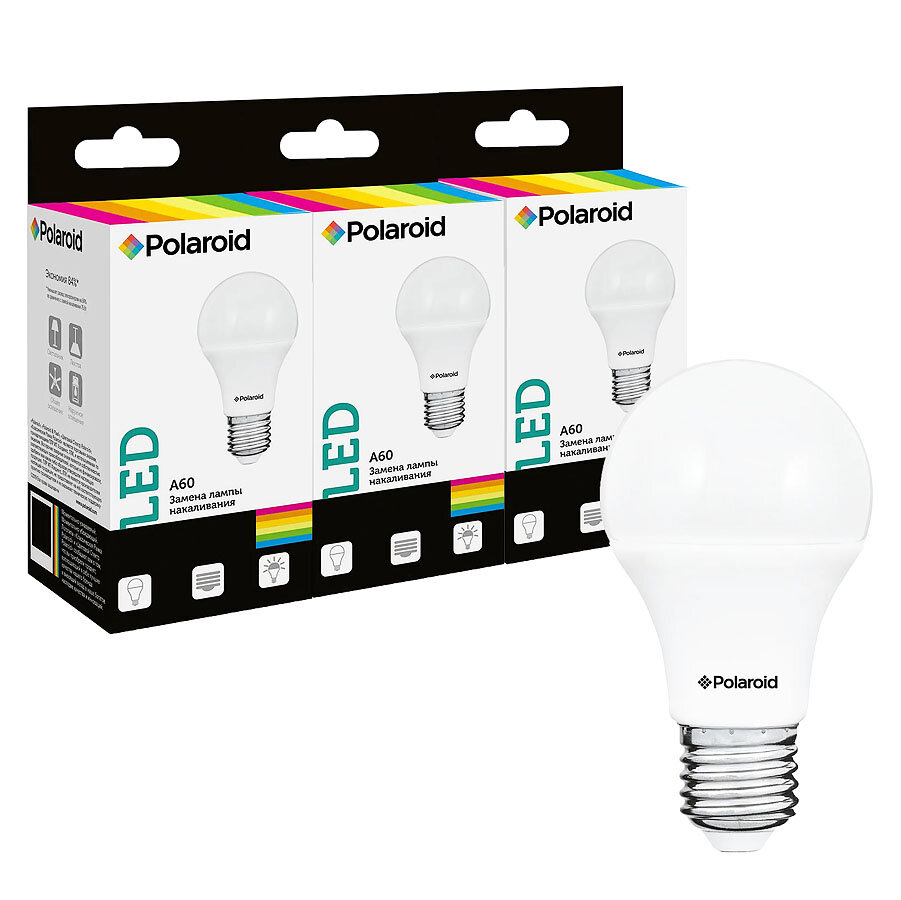 Светодиодная лампа Polaroid 220V A60 9,5W 3000K E27 806lm (3 шт.)