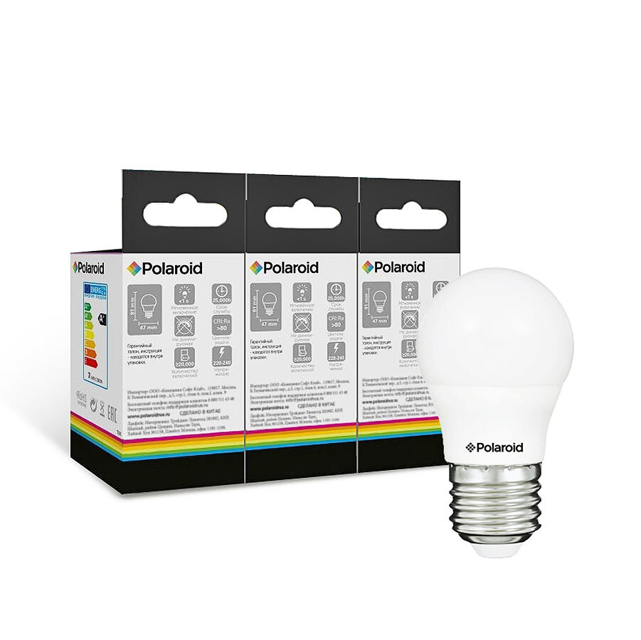 Светодиодная лампа Polaroid 220V G45 5W 3000K E27 425lm (3 шт.)