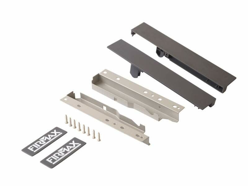 Комплект креплений Firmax 199 мм под 1 рейлинг (Соед. передней панели, держатели задней стенки, заглушки, винты) для внутреннего ящика Newline, серый