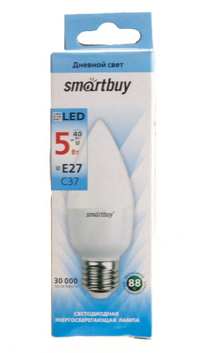 Светодиодная LED лампа Smartbuy SBL-С37-05W-40K-E27 дневной свет.