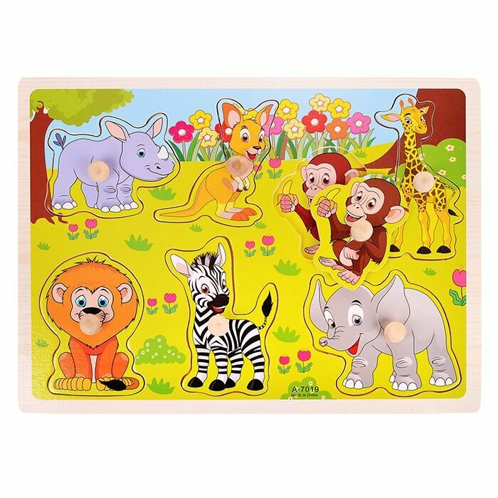 Рамка вкладыш для малышей деревянная Животный мир Африки