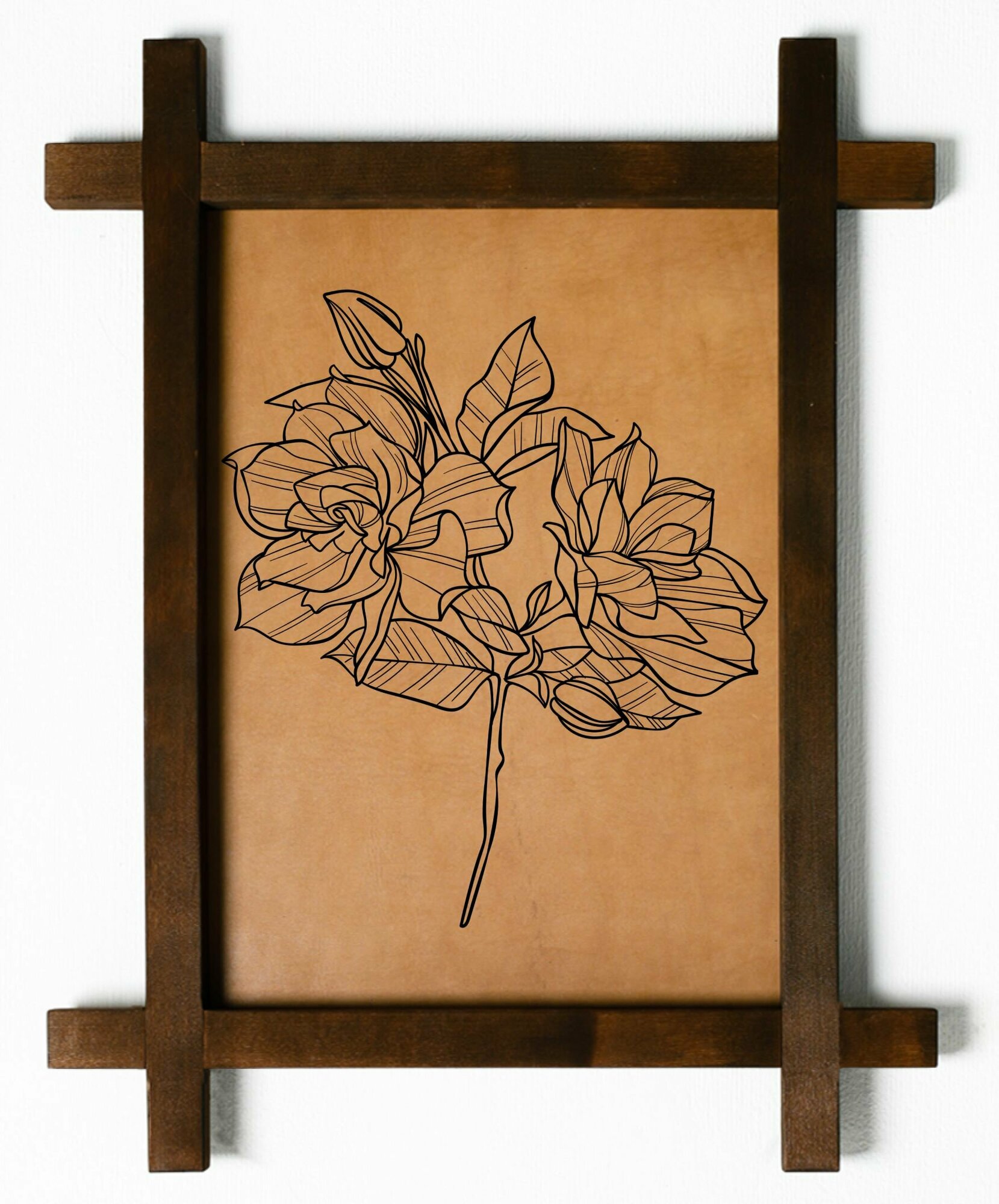 Картина интерьерная, натуральная кожа, "Роза", в деревянной раме, BoomGift