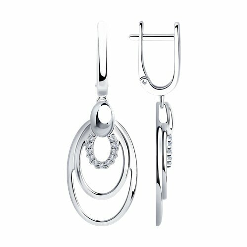 Серьги с подвесками, серебро, 925 проба, родирование, фианит