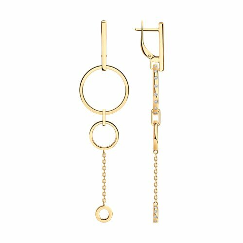 Серьги с подвесками, серебро, 925 проба, золочение, фианит