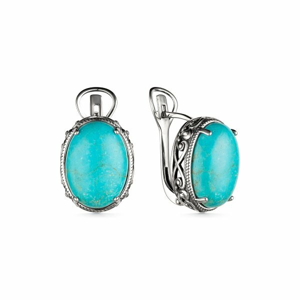 Серьги, серебро, 925 проба, родирование, бирюза