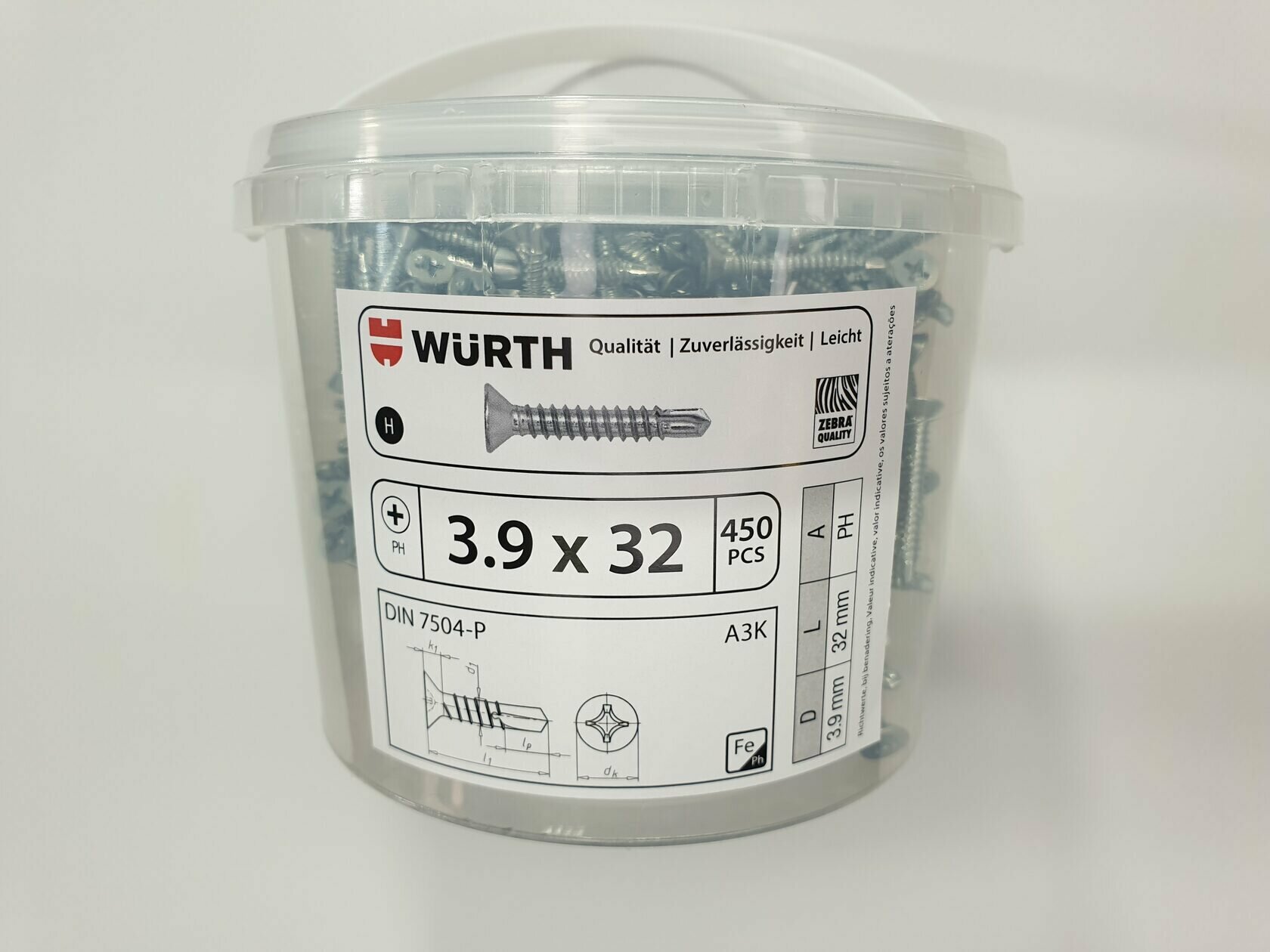 Саморез по металлу DIN 7504-P 3.9x32 (450 pcs) WURTH, Германия