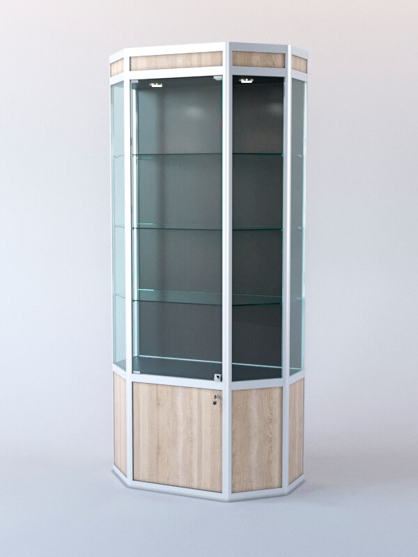 Витрина для музеев вооруженных сил "экспонат" №13-1 шестигранная (задняя стенка ДВП), Дуб Сонома и Дуб Венге