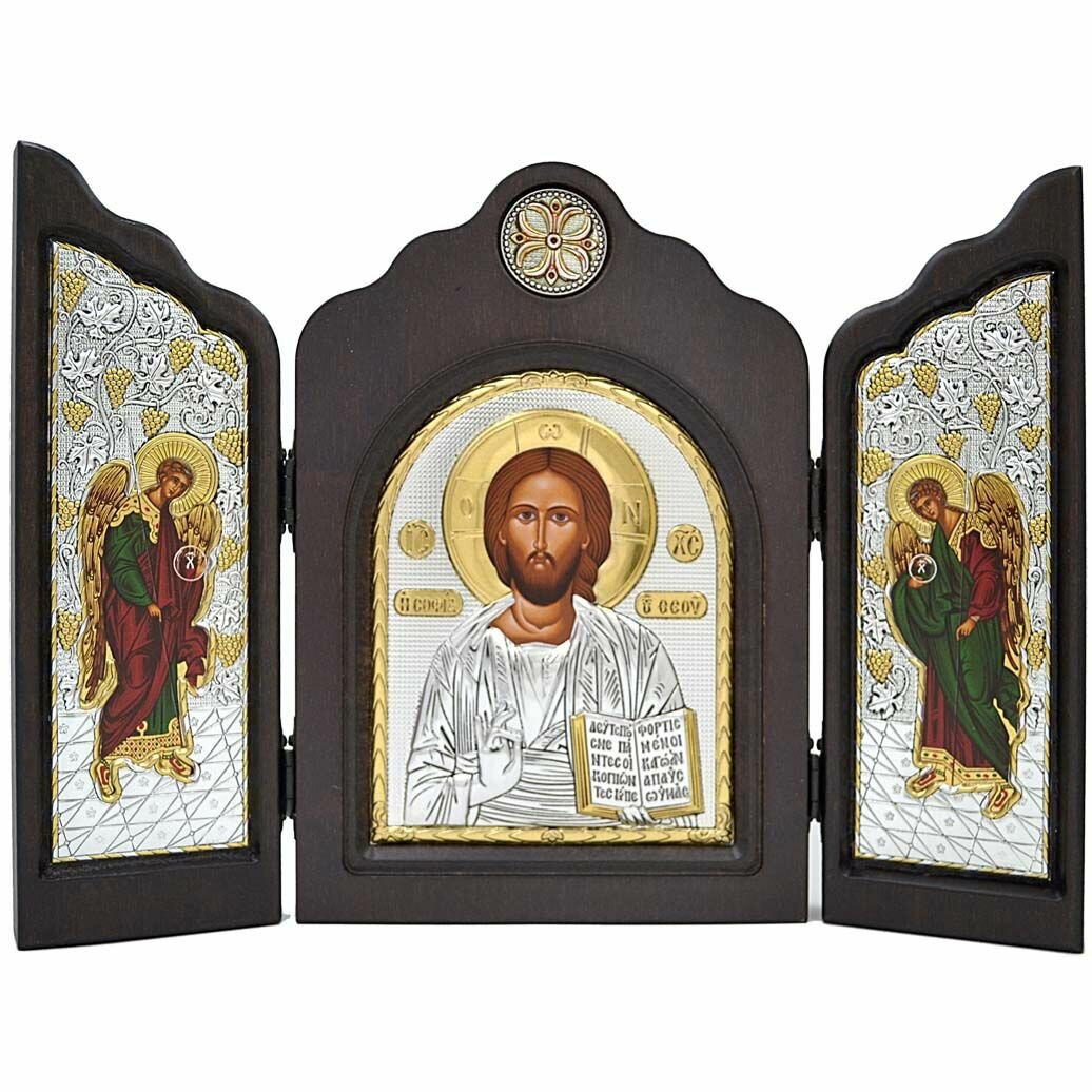 Складень Спаситель с Архангелами в серебряном окладе.