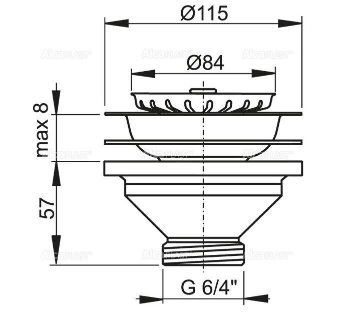 A37 выпускной комплект для мойки 6 4 с нержавеющей решеткой d115 Alcaplast