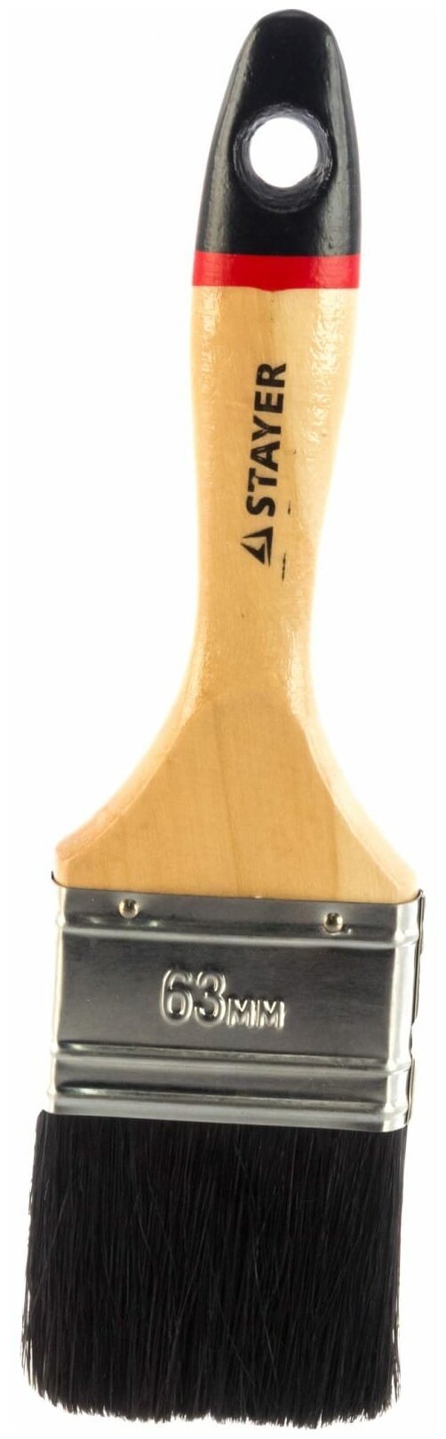 Плоская кисть STAYER Universal 63 мм 2,5" чёрная натуральная щетина деревянная ручка (01022-063)