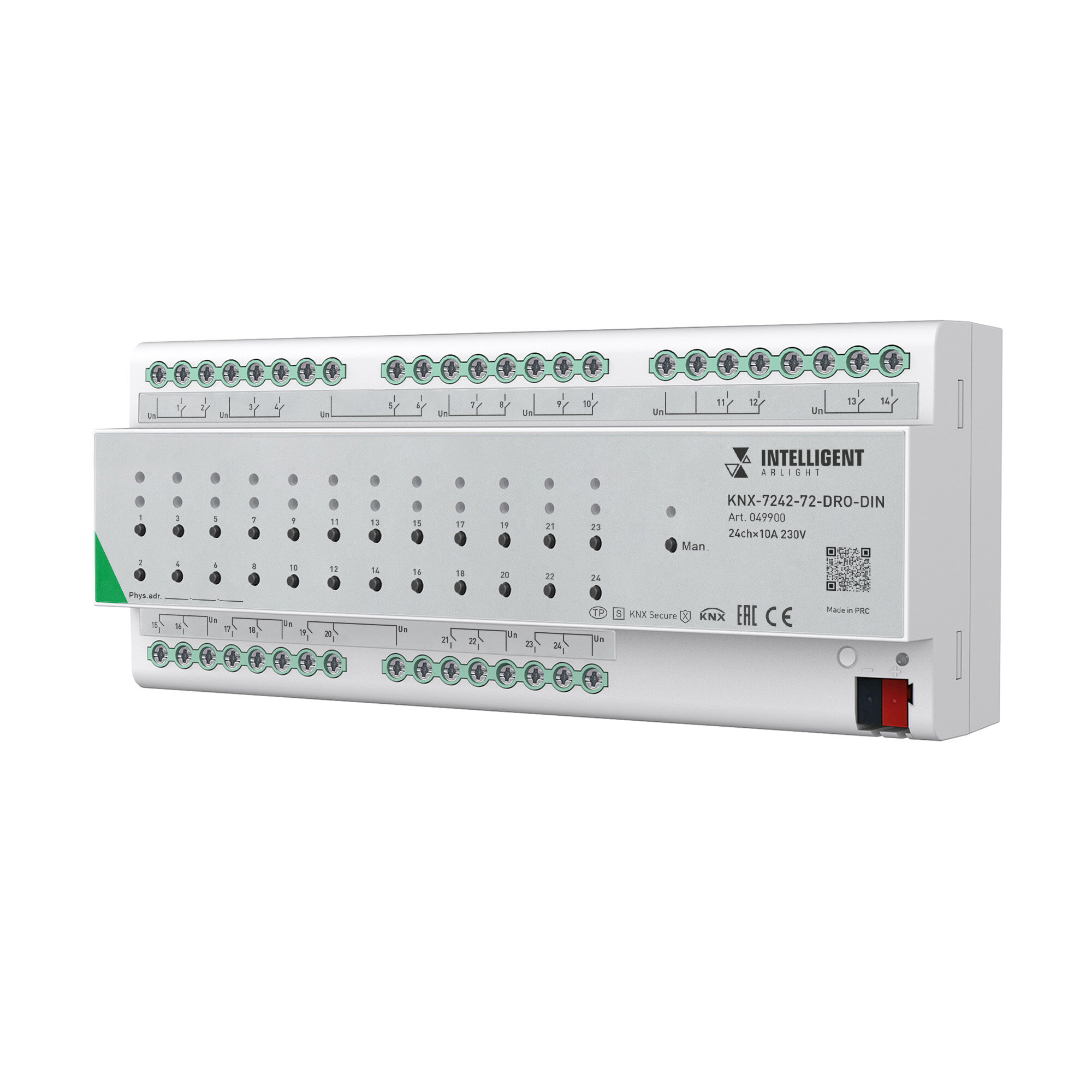 Релейный модуль Arlight INTELLIGENT ARLIGHT Релейный модуль KNX-7242-72-DRO-DIN Grey (BUS, 24x10A) (IARL, IP20 Пластик, 2 года)
