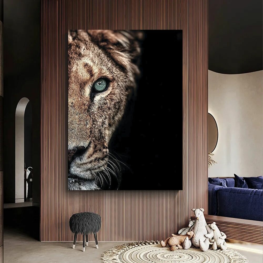 Картина лев, лев и львица, семья львов, 60х80