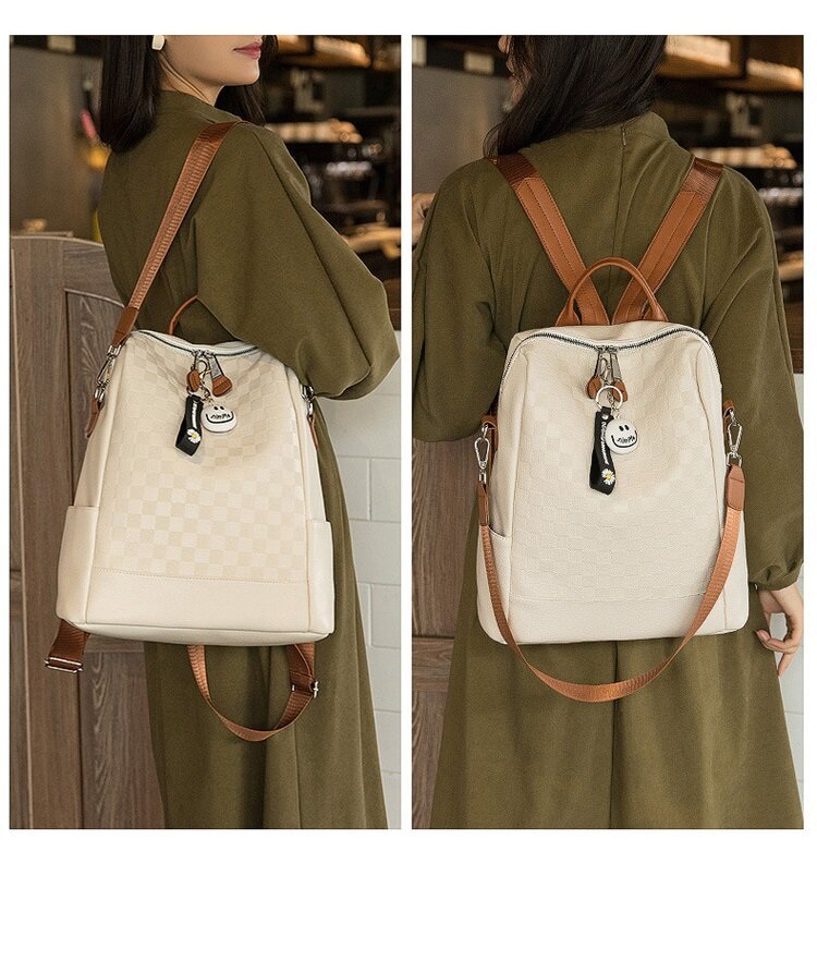 Рюкзак женский Compact White, мягкая экокожа, бежевого цвета
