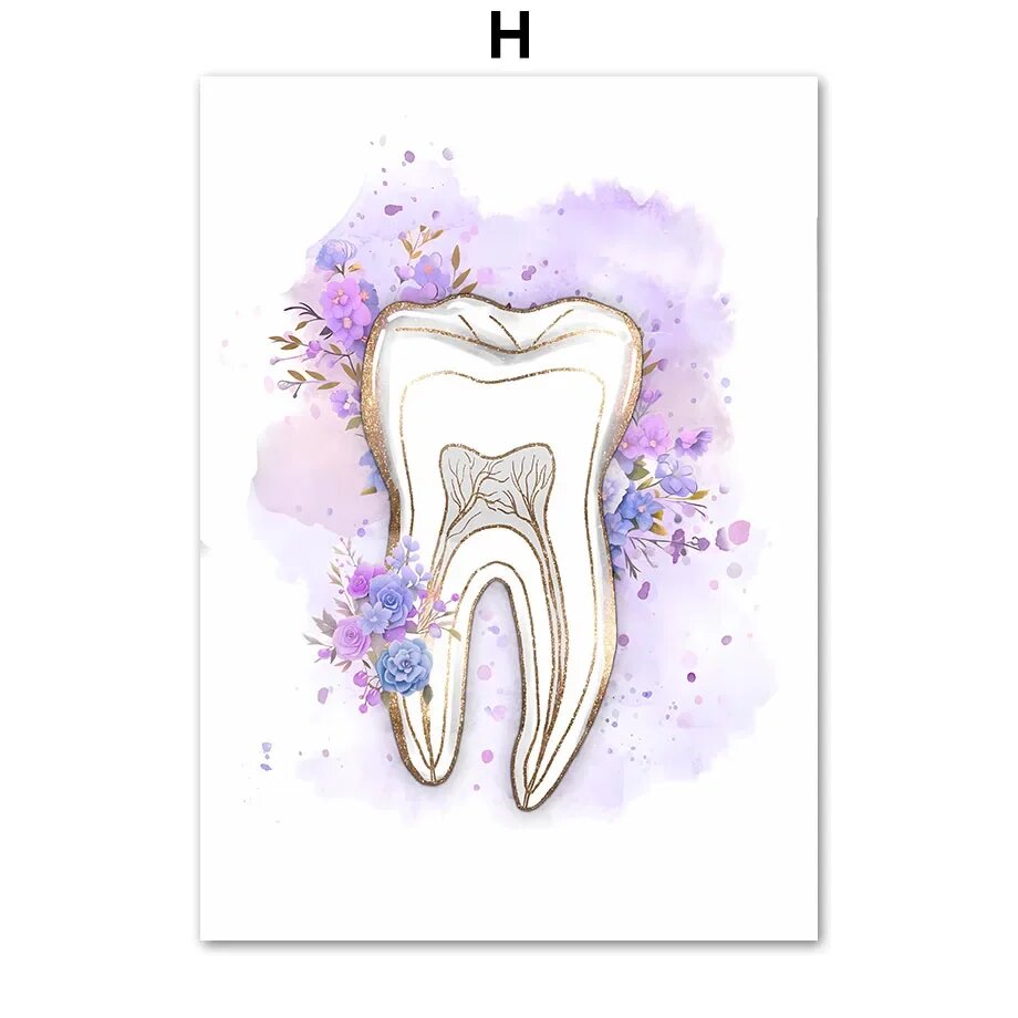 Художественные плакаты на холсте с изображением анатомии зубов, цветов, орального здоровья, акварельные Плакаты для стоматологии, настенные картины для декора стоматологической клиники