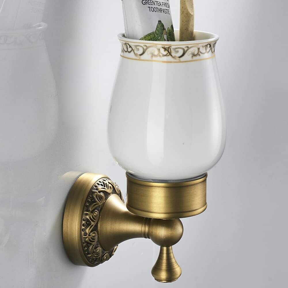 Держатель зубной щетки из античной бронзы, настенная керамическая чашка для хранения аксессуаров для ванной комнаты в стиле ретро