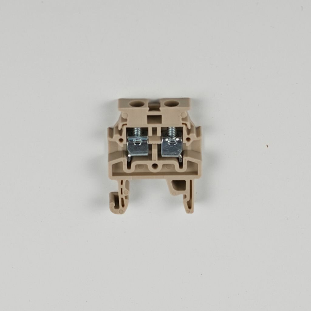 DK2.5S Мини клемма на дин рельс TS-15, проходная винтовая, 20А, 0.5-2.5 мм2, 300B, цвет бежевый, Dinkle.