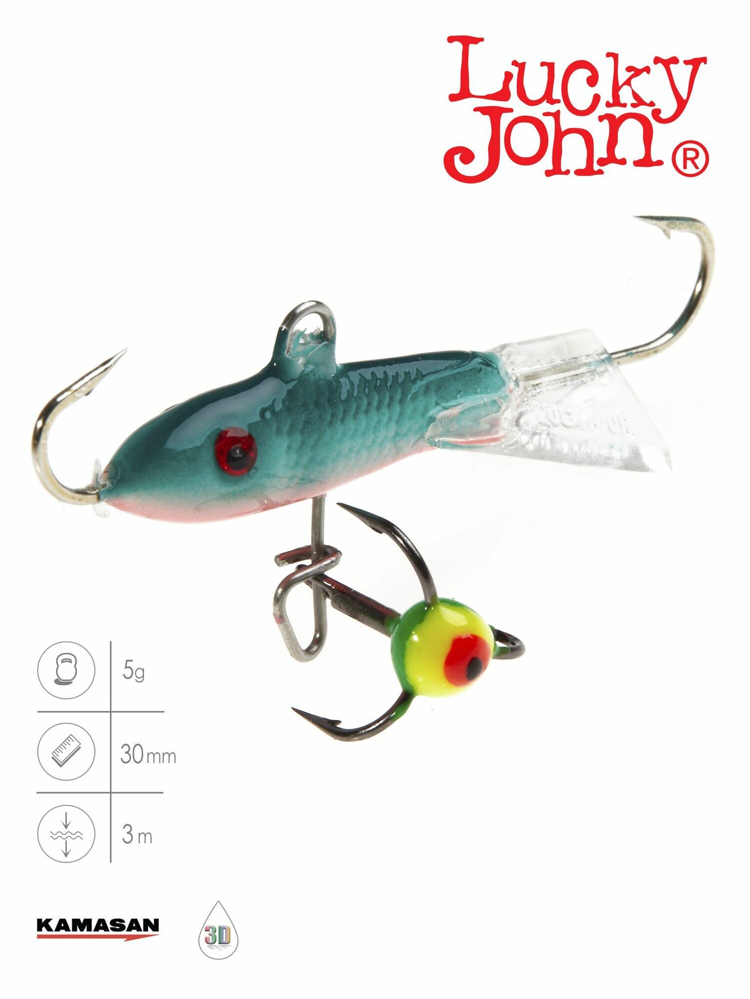 Балансир для рыбалки lucky john CLASSIC 3 с тр. 30мм/54 блистер, зимние снасти рыболовные с крючком, приманка силиконовая