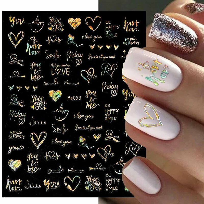 Наклейки для ногтей Meini, лазерные, Me053lsaer gold