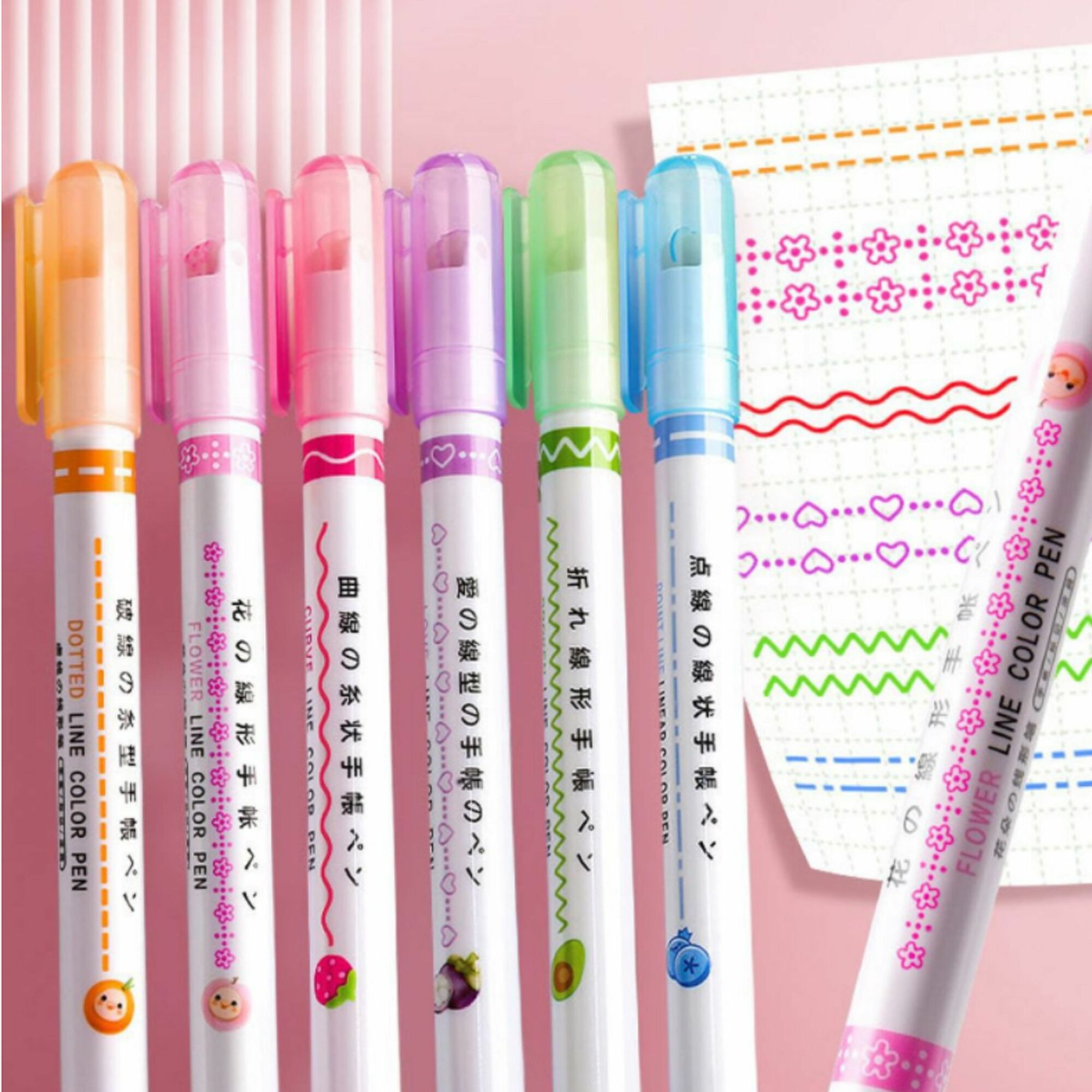 Фигурные линеры-ручки, цветные фломастеры , маркеры для скетчинга и выделения текста, набор 6 цветов