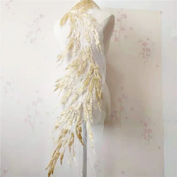 1 ~ 2 шт, большие крылья цвета слоновой кости, 2 размера, аппликация, полиэстер, вышитое кружево, свадебное платье сзади, сделай сам, цветочная аппликация, ткань, материал BD0507