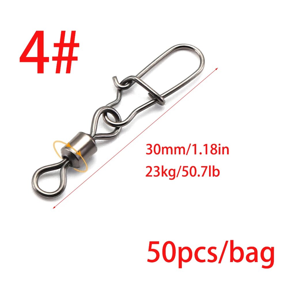 50 шт./лот, высококачественный рыболовный соединитель, штифт, подшипник, вертлюг 3/0 2/0 1/0 1 2 4 6 8 10, приманка, снасти, аксессуары для рыболовных крючков