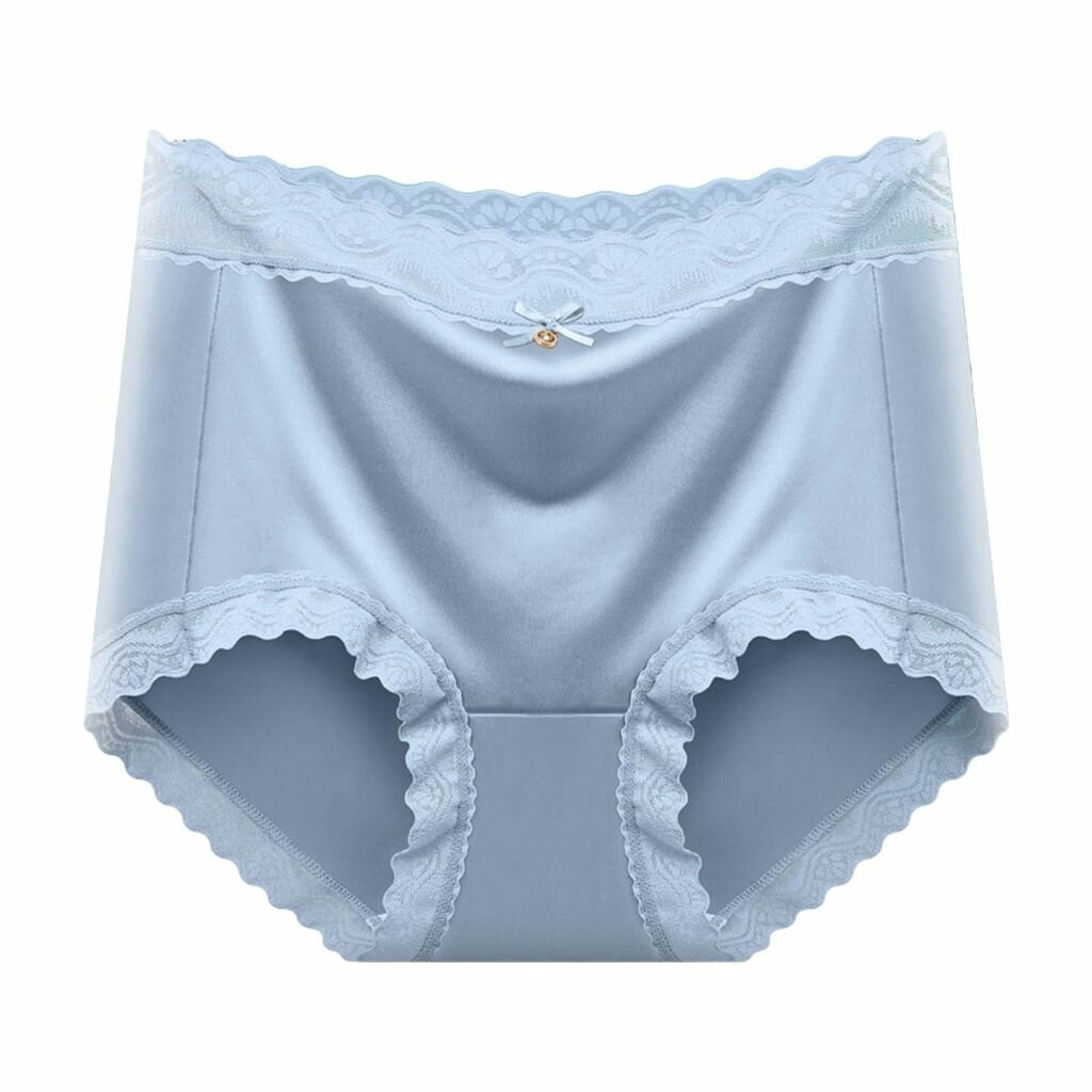 Женское бесшовное кружевное нижнее белье из ледяного шелка-синий-M
