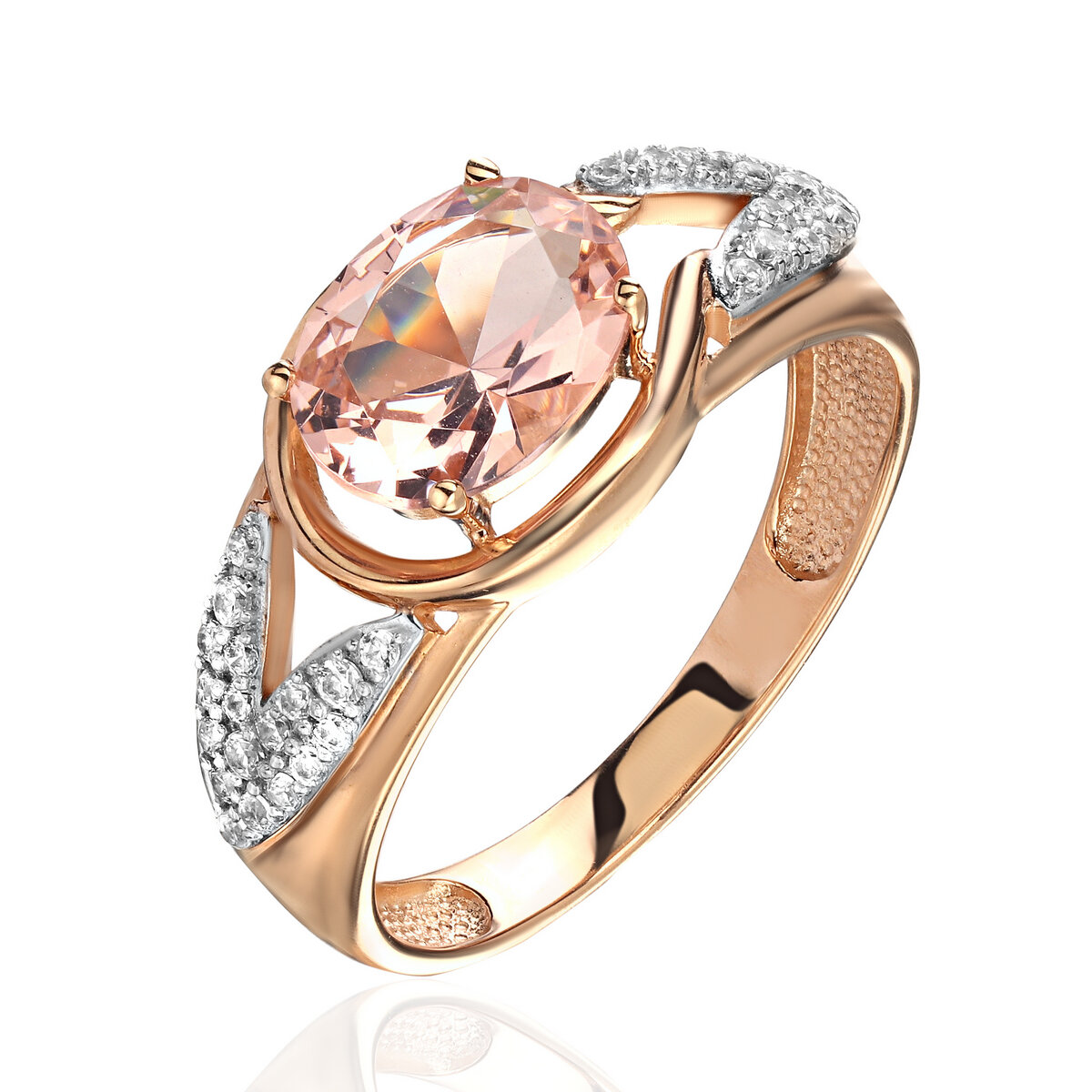 Кольцо, золото, 585 проба, морганит, фианит