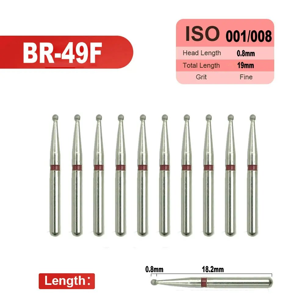 Стоматологические боры BR-49F, 10 шт, 0.8 мм, 19 мм, Fine