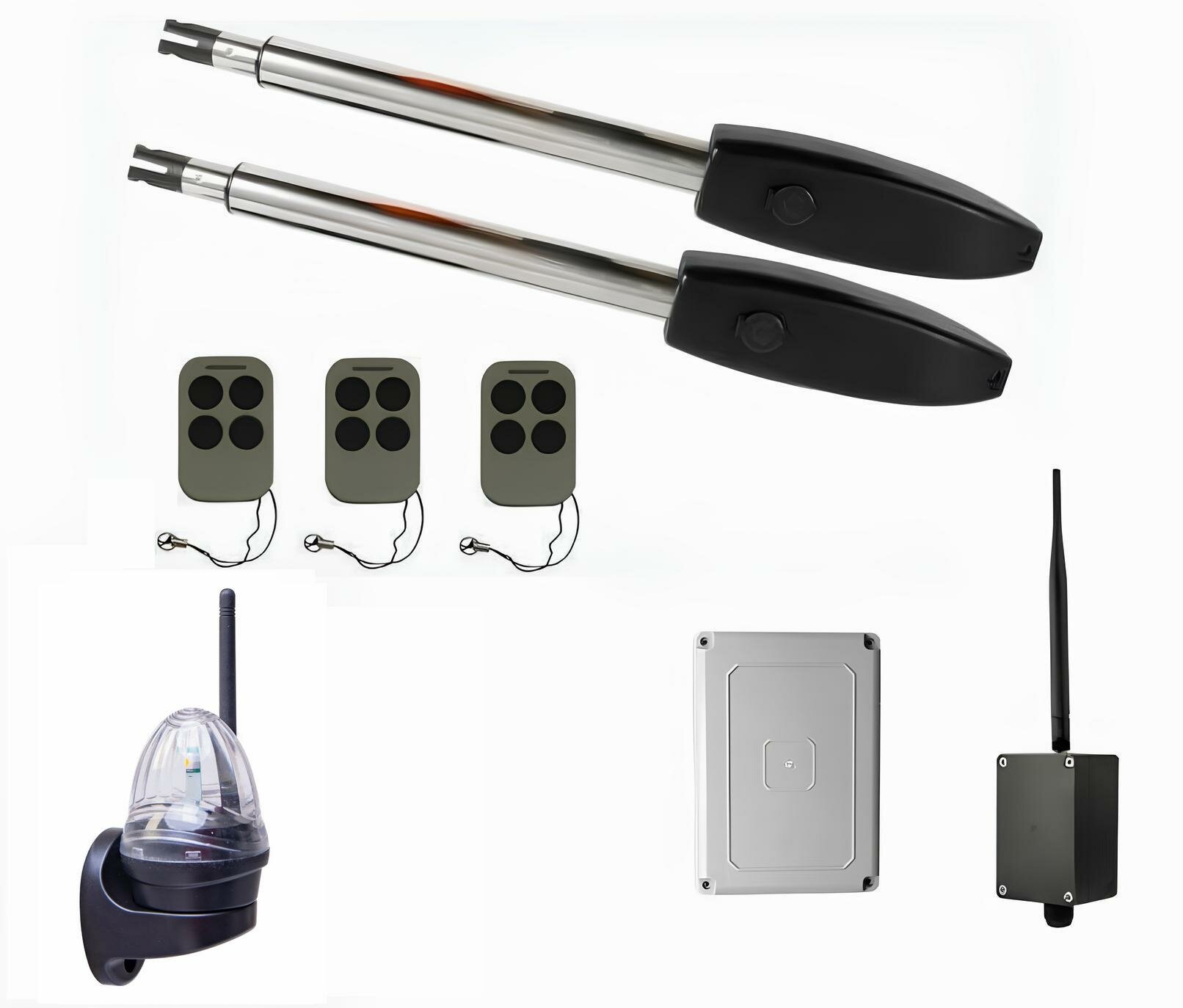 Автоматика для распашных ворот KSW-2500 L-T3-4K-BT, комплект: 2 привода, блок управления, 3 пульта, лампа, Bluetooth-модуль