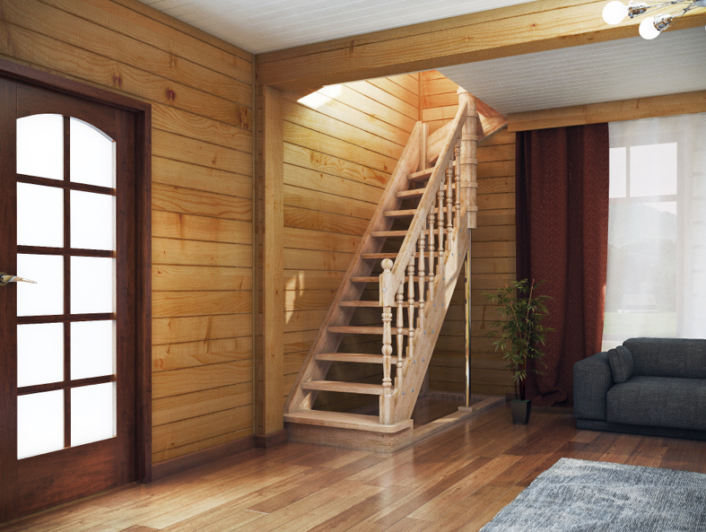 Лестница деревянная ЛС-21, 90гр, с поворотом направо (левозаходная)