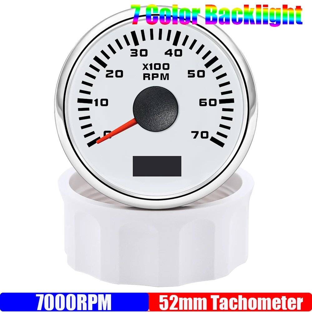 2 "52 мм тахометр, 7 цветов, 3000,4000,6000,7000,8000 об/мин, измеритель часов для морской лодки, автомобиля, 12 В, 24 В, водонепроницаемый, IP67, на заказ 7000RPM WS