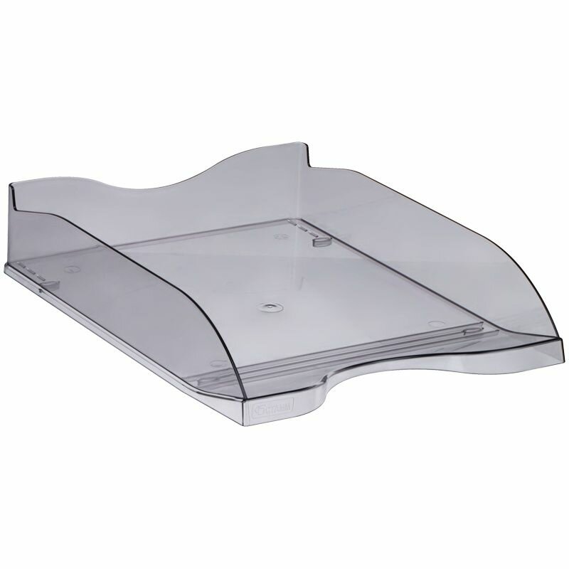 Лоток для бумаг СТАММ горизонтальный "Люкс", А4 (350х255х70 мм), тонированный серый (ЛТ62)