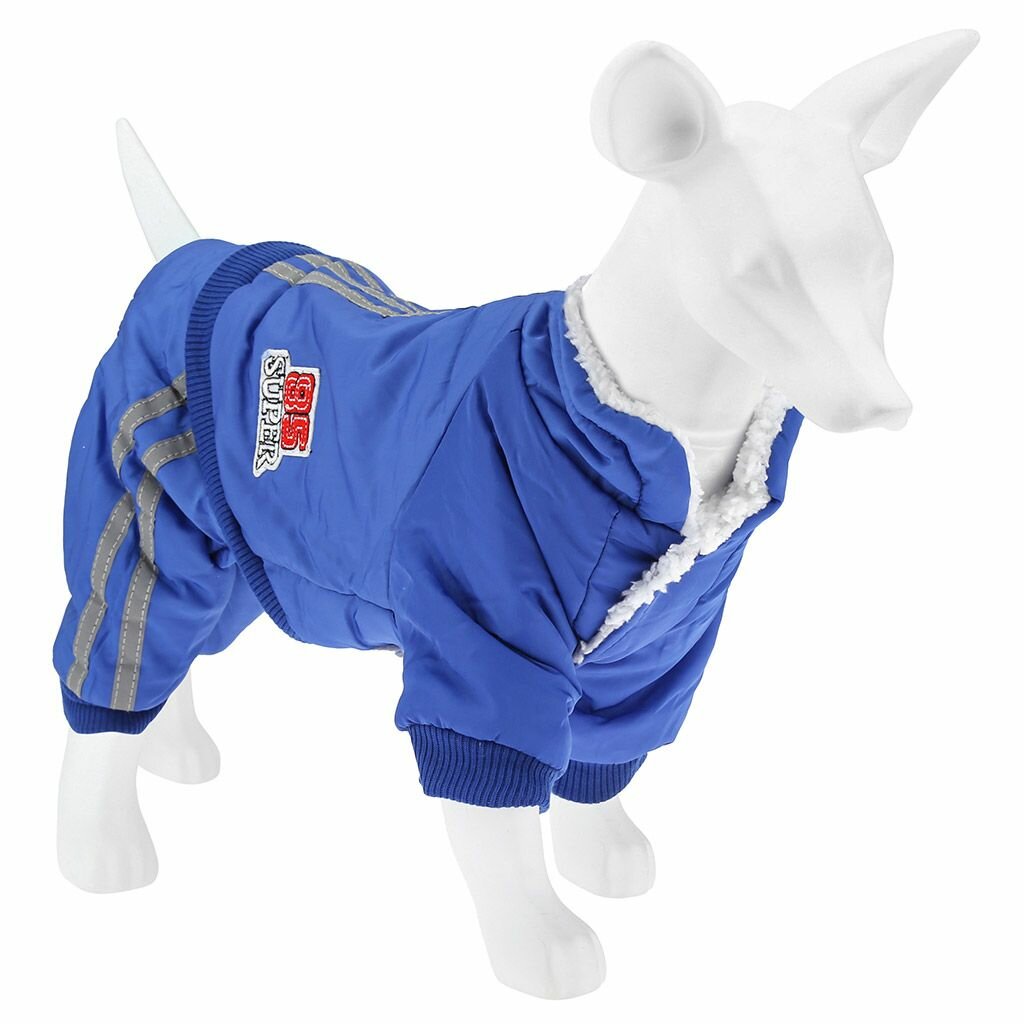 Комбинезон для собаки Pet Toys На меху, светоотражающие полоски, S, длина 26 см, обхват груди 32 см, шеи 26 см, синий