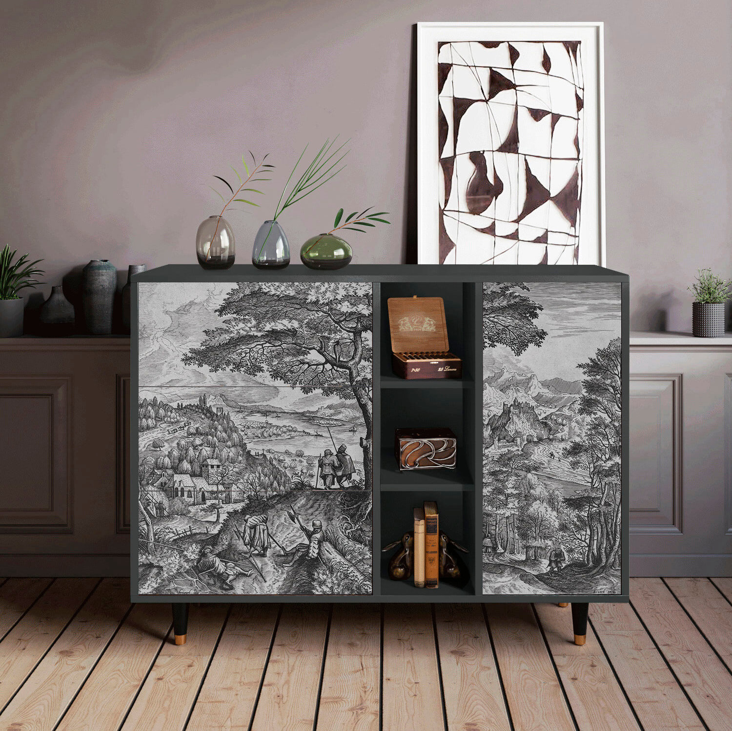 Комод - STORYZ - BS2 Milites Requiescentes by Pieter Breugel, Разер - 125 x 97 x 48 см , Цвет корпуса - Антрацит