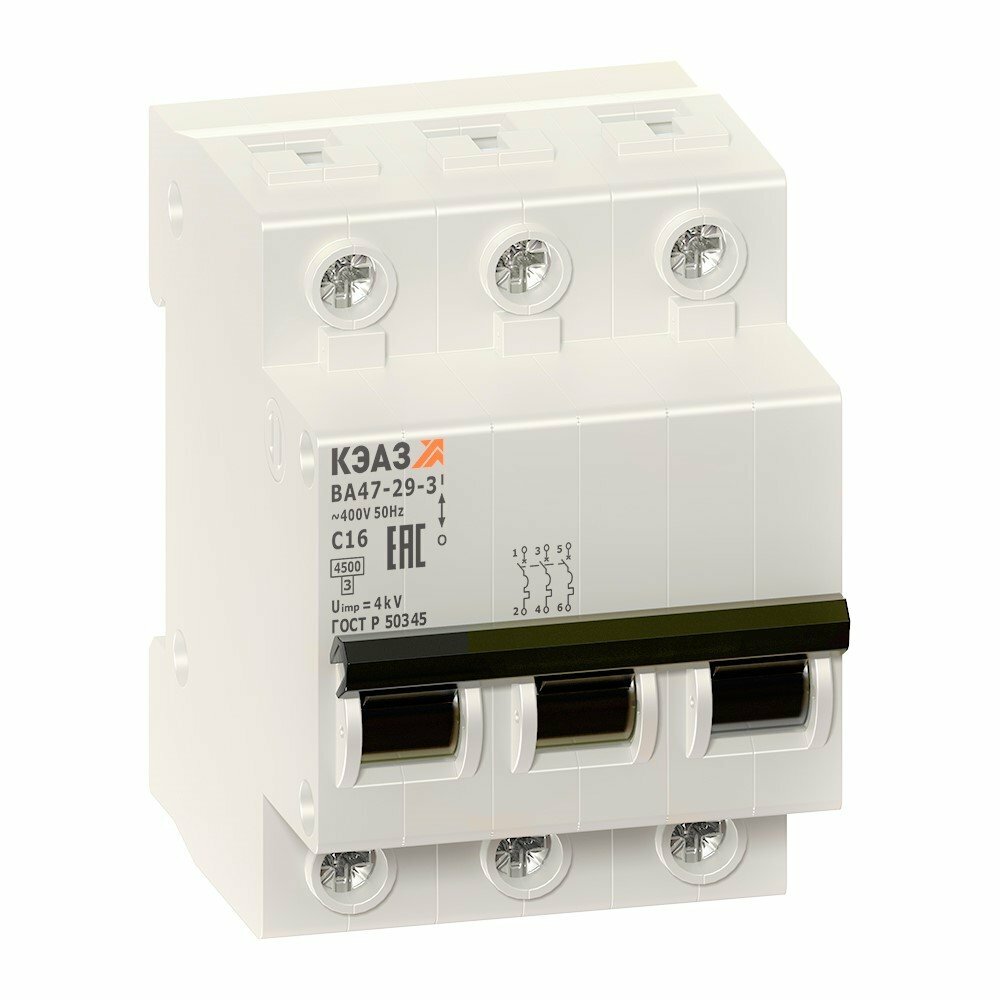 КЭАЗ ВА47-29 Автоматический выключатель 3P 10A C 4,5кА AC(ВА47-29-3C10-УХЛ3), 141610