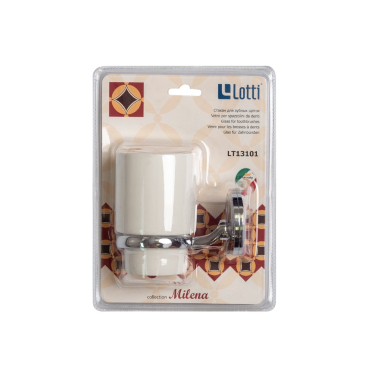 MILENA LT13101 стакан для зубных щеток керамика, хром для ванной комнаты