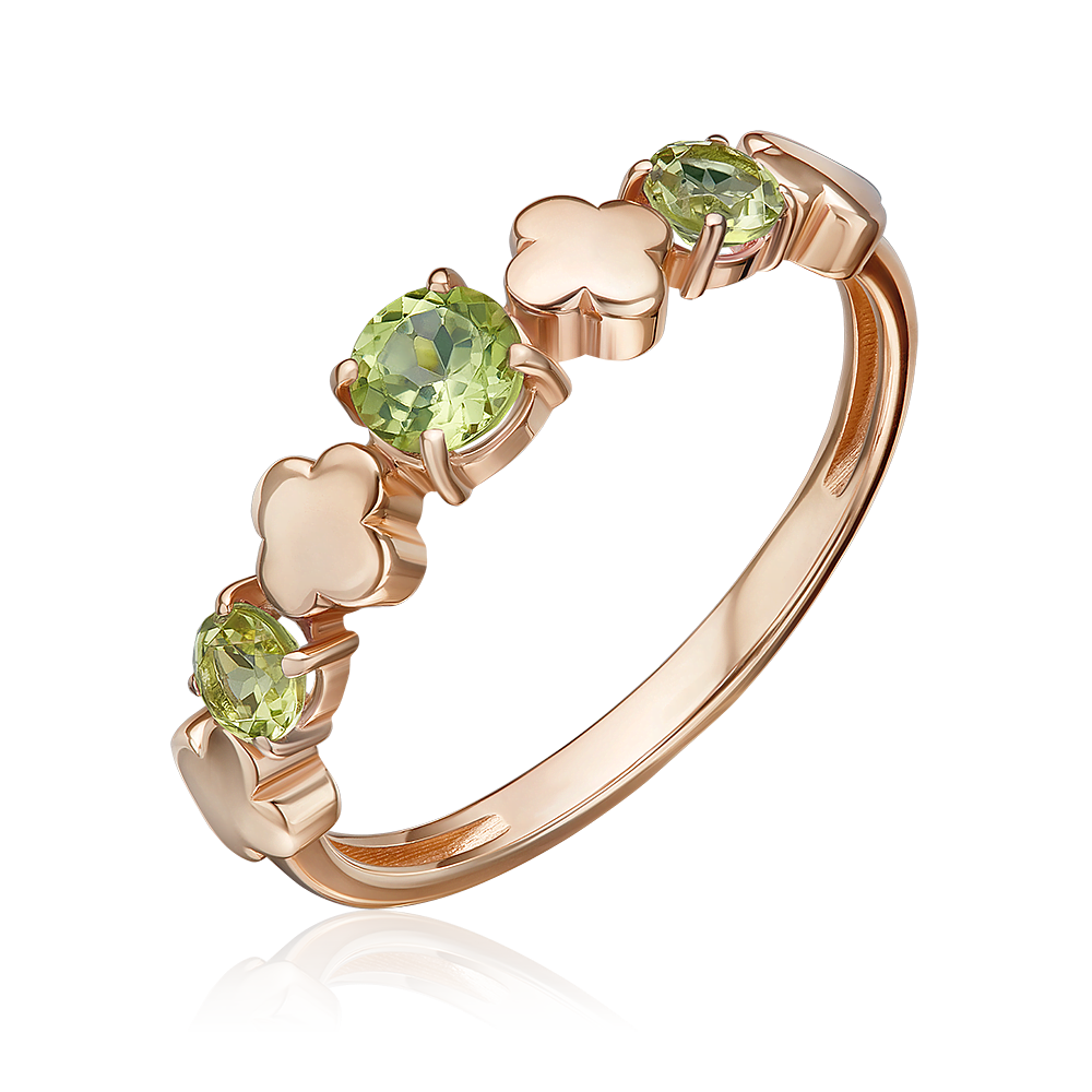 Кольцо, красное золото, 585 проба, хризолит