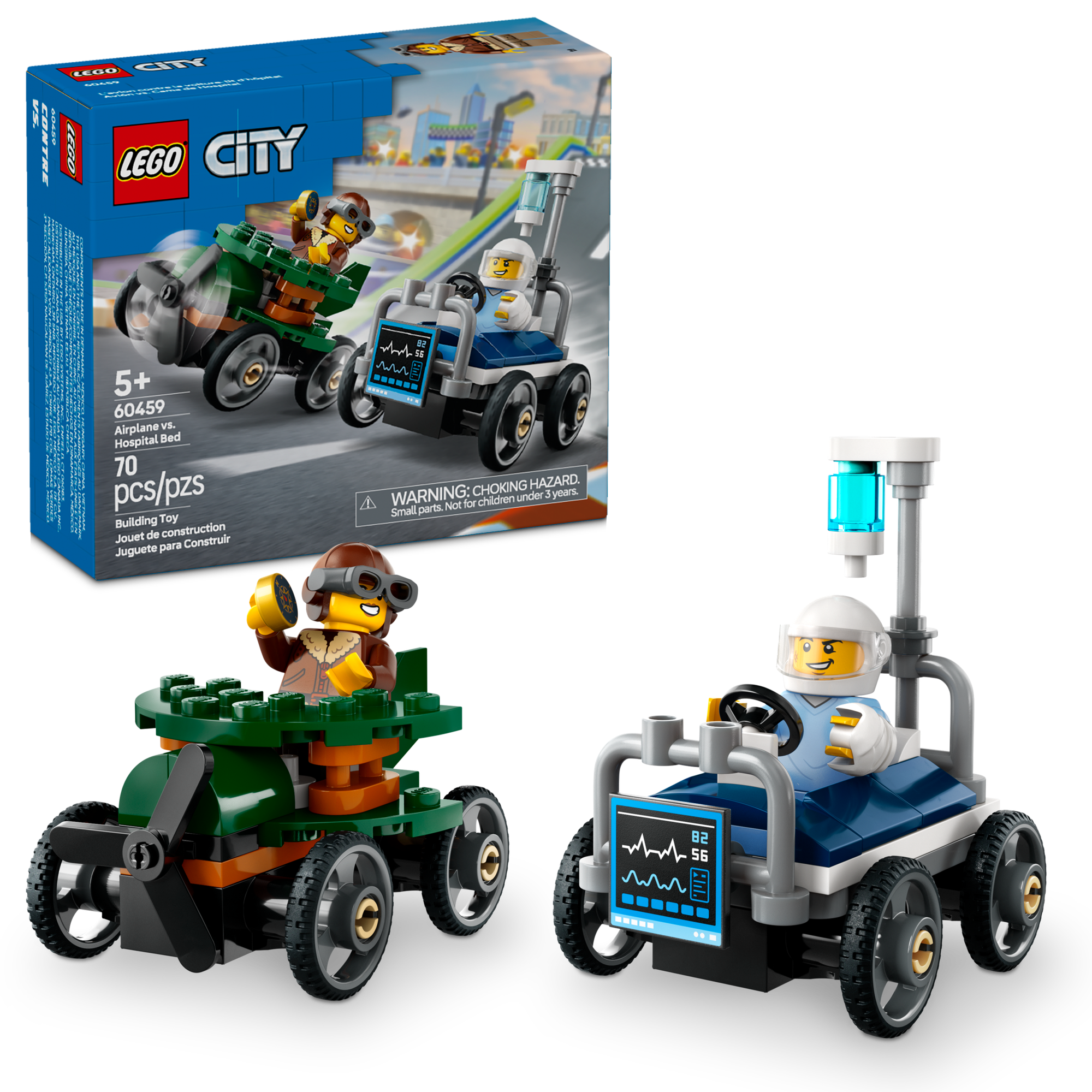 Конструктор LEGO Сity 60459 Гоночный набор миникаров: Самолёт против машины скорой помощи, 70 дет.