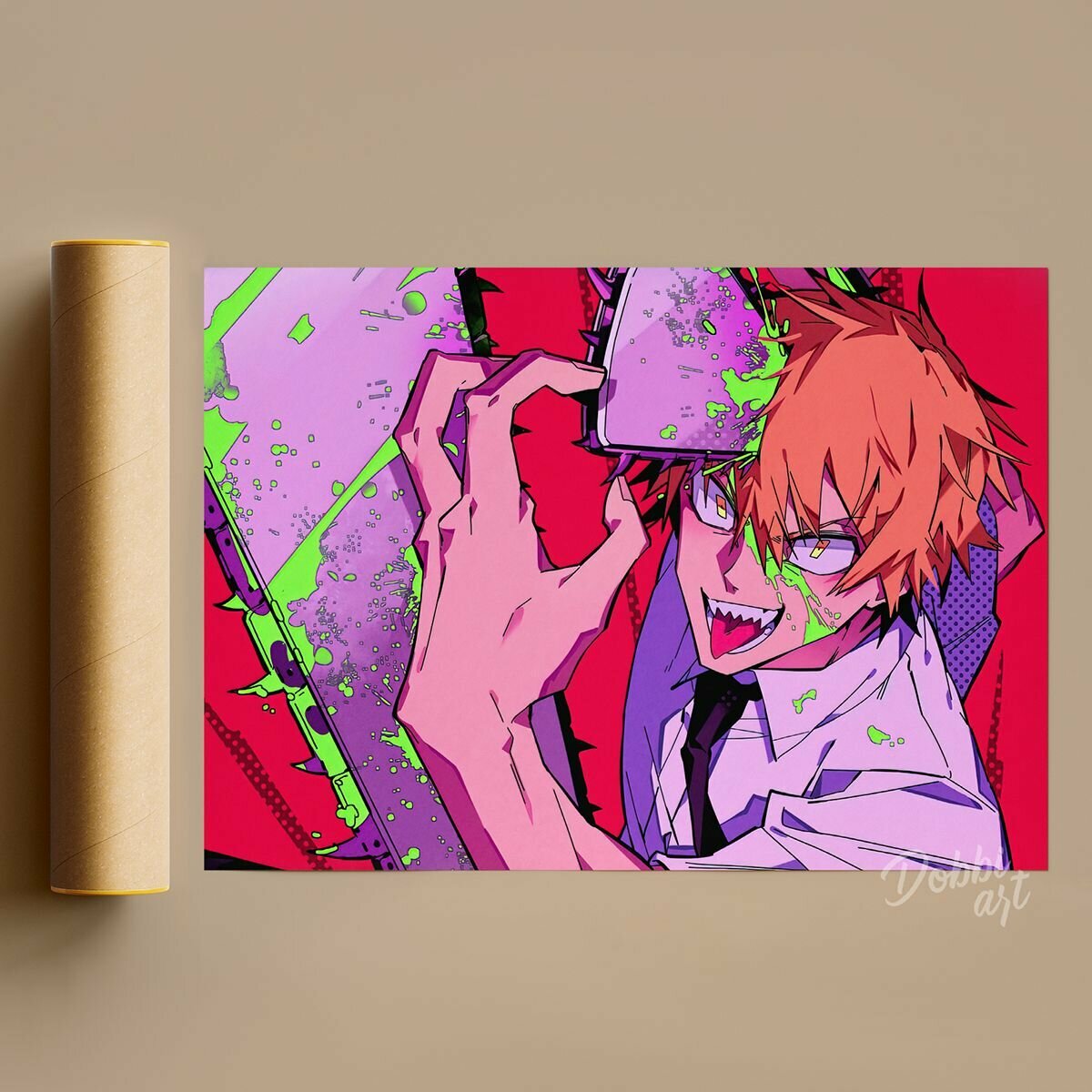 Постер 60х80 см Человек-бензопила без рамы/ Плакат Аниме Манга Chainsaw Man Denji Дэнджи/ Плакат интерьерный Аниме, в подарок парню, девушке, день рождения