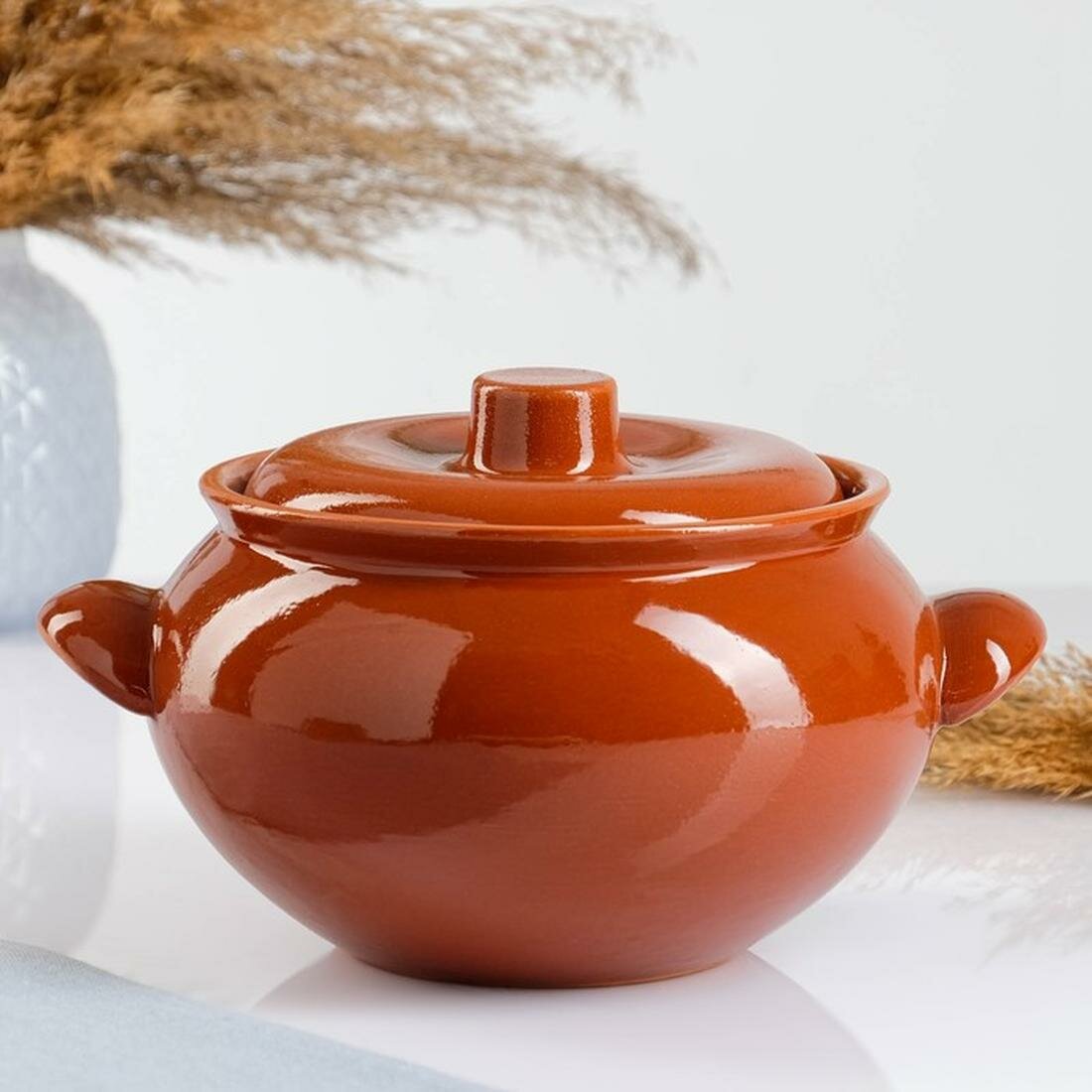 Жаровня Кунгурская керамика, керамика, для запекания, 2 л, круглая, коричневая