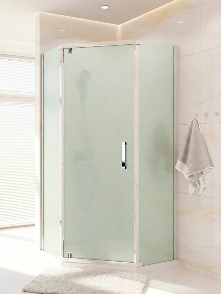 Душевой уголок трапеция Royal Bath 80х80х200 закаленное стекло матовое 6мм профиль белый