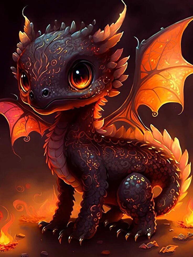 Алмазная мозаика на подрамнике "Милый дракон" круглые бриллианты 40х50см