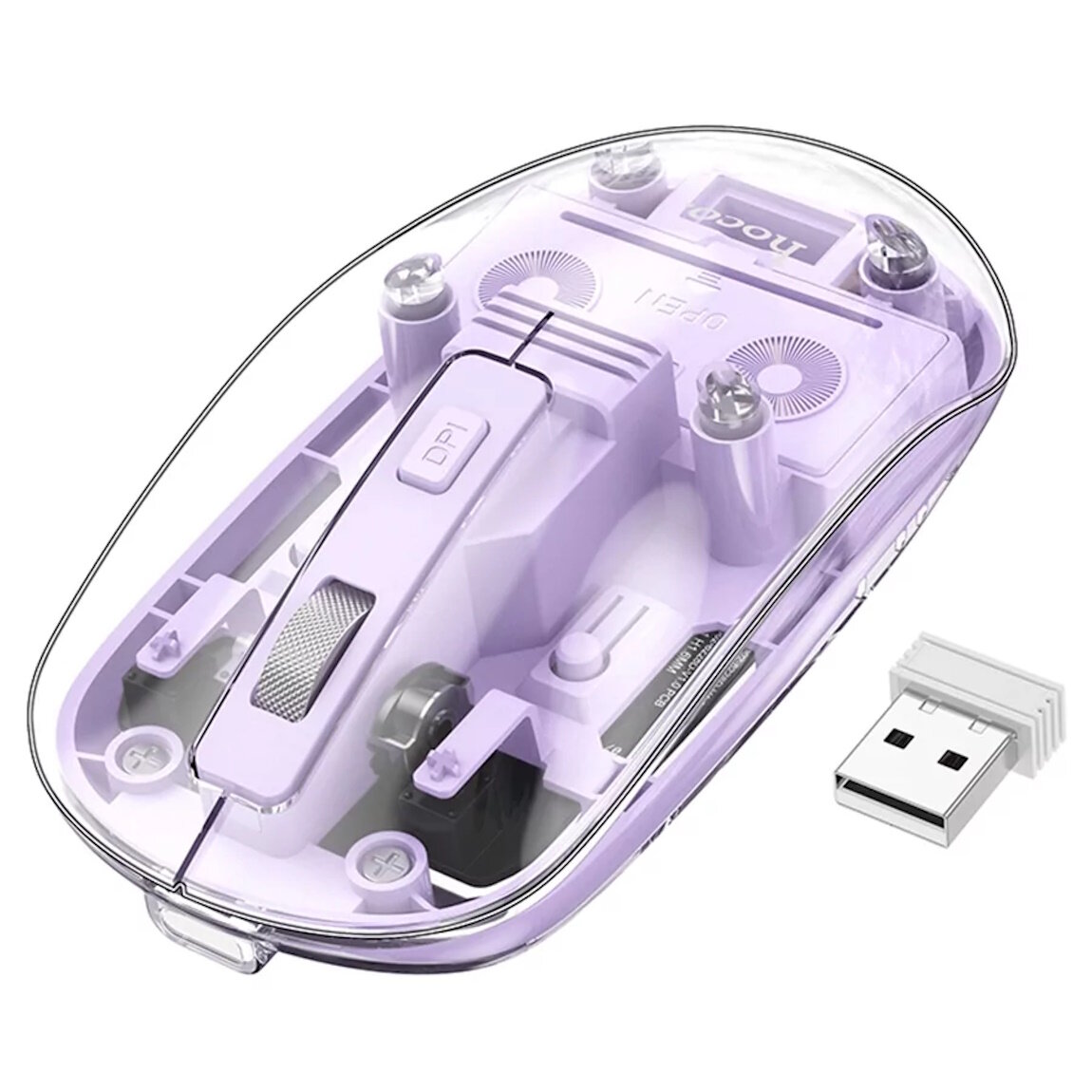 Мышь беспроводная+Bluetooth HOCO GM29 4 кн, 1600Dpi , прозрачная, Коробка Romantic Purple