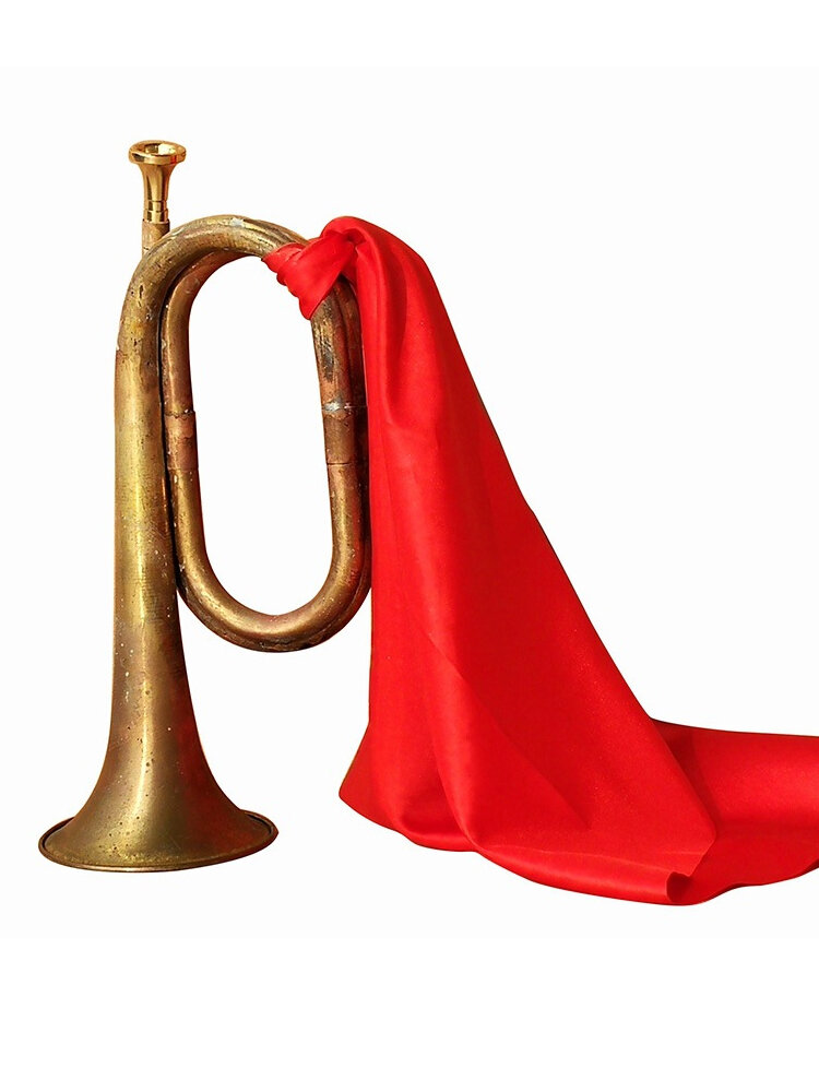 Горн антикварный медный: Медный горн сигнальный под старину, состаренный (Античный стиль) - можно играть, с красным платком в подарок. Для коллекции