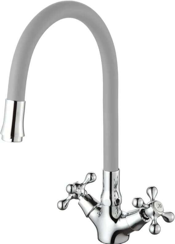 Смеситель для кухни D-lin D153810-2 с гибким изливом, с поворотным изливом, хром, серый, матовый, глянцевый, вентильный