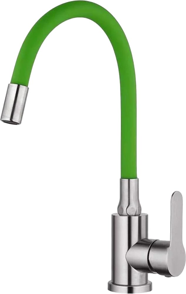 Смеситель для кухни Fashun A54101-6 с гибким изливом, с поворотным изливом, зеленый, матовый, однорычажный, нержавеющая сталь, с керамическим картриджем
