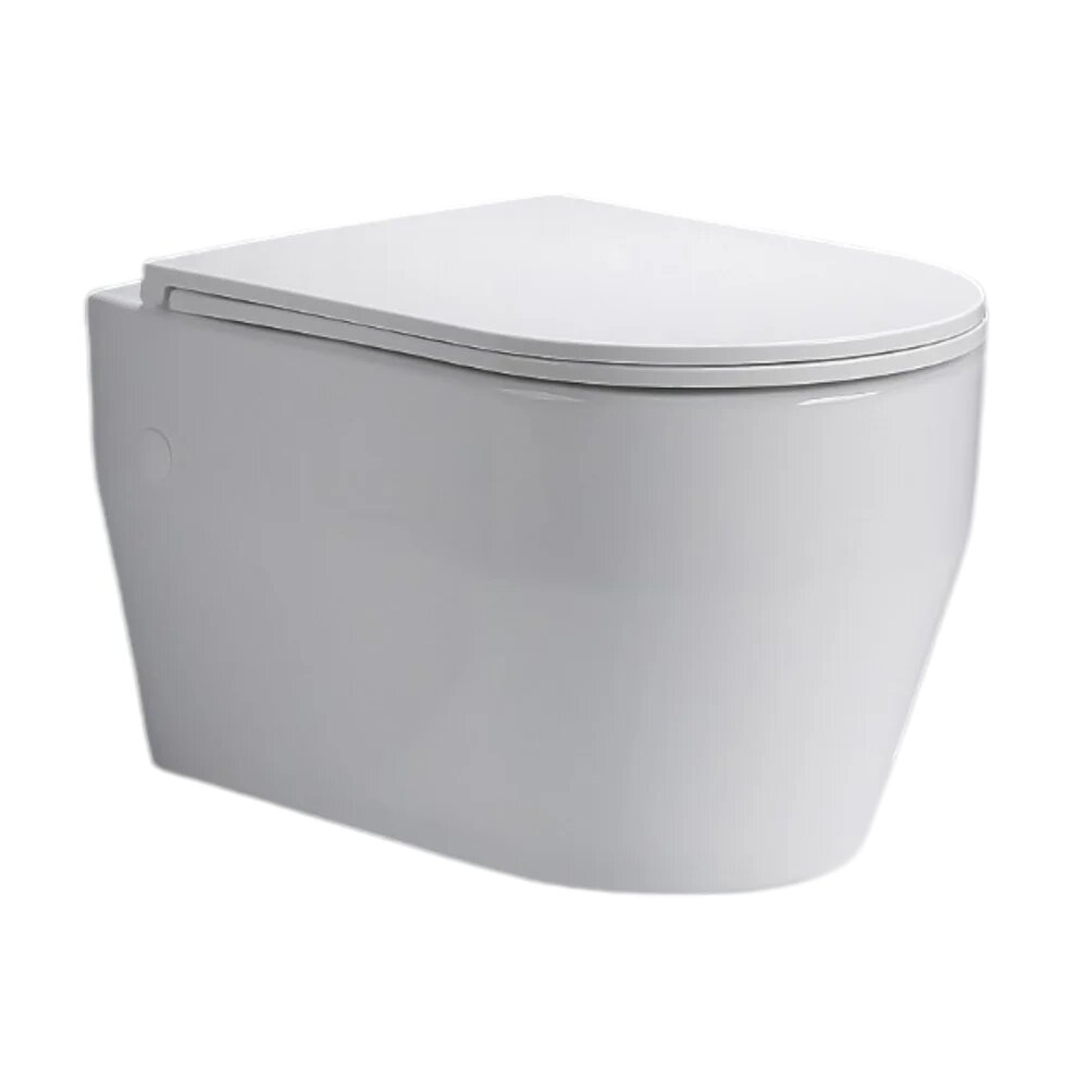 Унитаз подвесной Olive'S Navarra NR30116DP с микролифтом, безободковый, без бачка, антивсплеск, фаянсовый, белый, глянцевый, овальный, сиденье для унитаза в комплекте