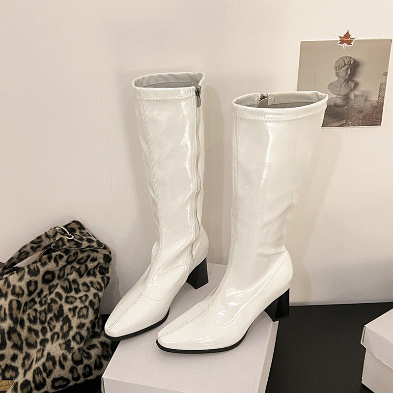 Осенние туфли 2025 года, новый стиль, остроносые туфли на шпильке, высокие каблуки, темперамент, тонкие, французская мода, сексуальные, красота, сеть знаменитостей, длинные сапоги