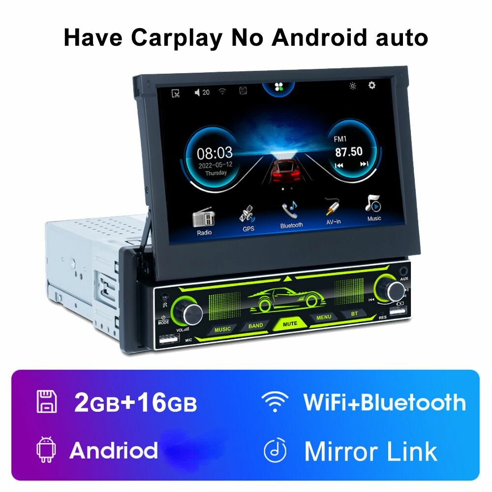 Автомагнитола магнитола 7дюйма Телескопическая машина 2ГБ/16ГБ Carplay- навигатор